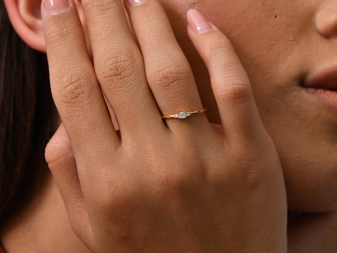 Diamond Promise Ring, 14K Gold Trio Diamond Ring, Three Stone ...
