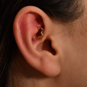 14K Real Gold Snake Helix Earring, Snake Cartilage Hoop Earrings, Daith ...