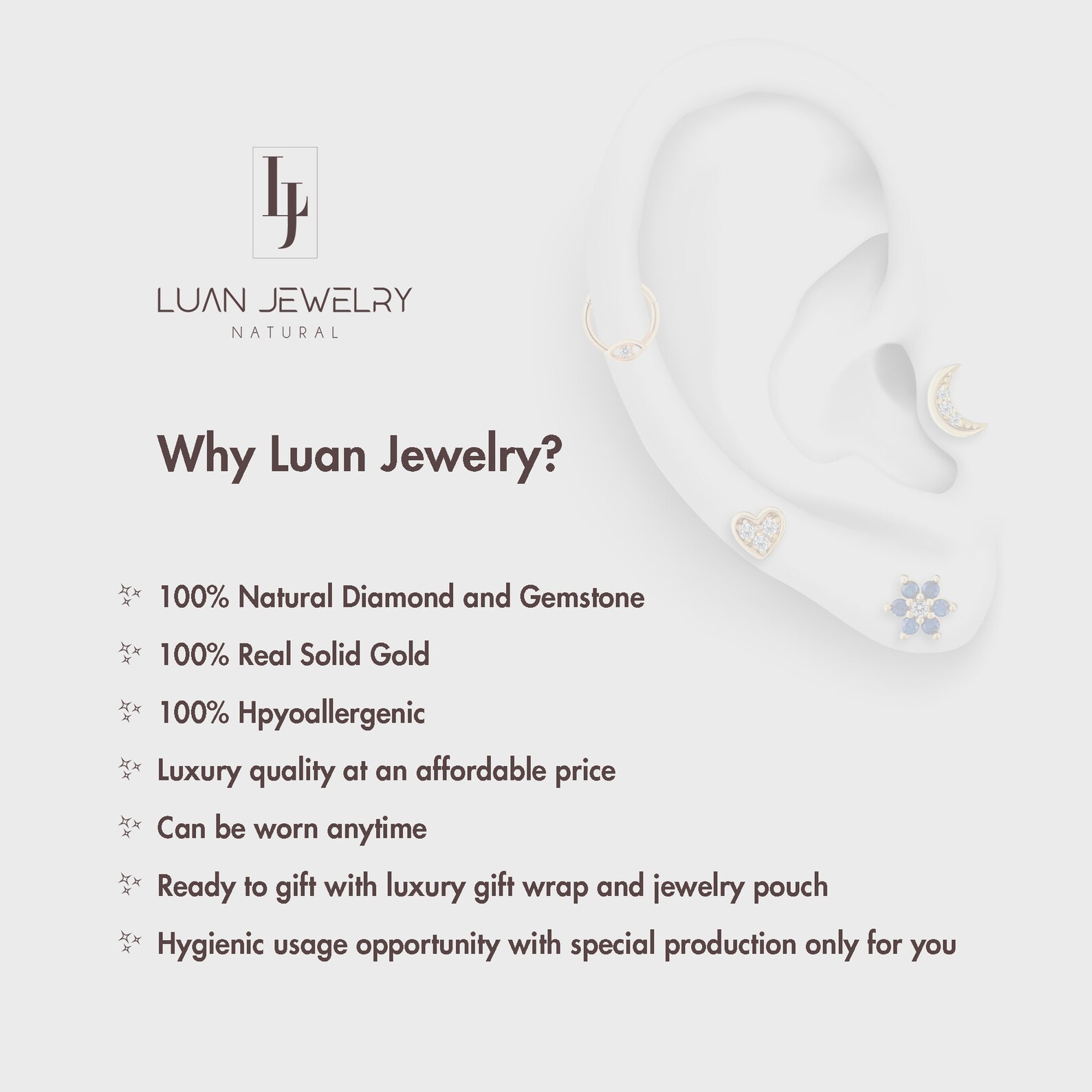 14K Gold Diamond Dangle Cartilage Earrings, Diamond Helix Earrings ...