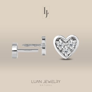 14K Solid Gold Heart Tragus Earrings, Diamond Heart Tragus Piercing ...