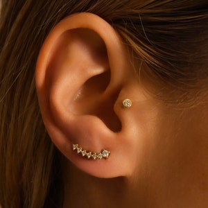 Diamond Real Solitaire Tragus Earrings, 14K Gold Tragus Stud Piercing ...