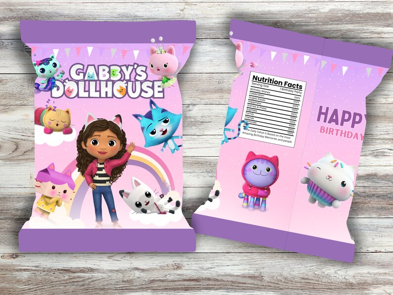Gabby's Dollhouse Chip Bag Wrapper Birthday Favors Gabby's Dollhouse ...
