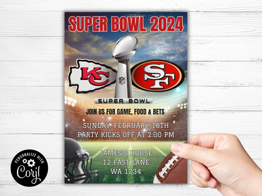 Editable Super Bowl 2024 Watch Party Invitation Super Bowl Party ...