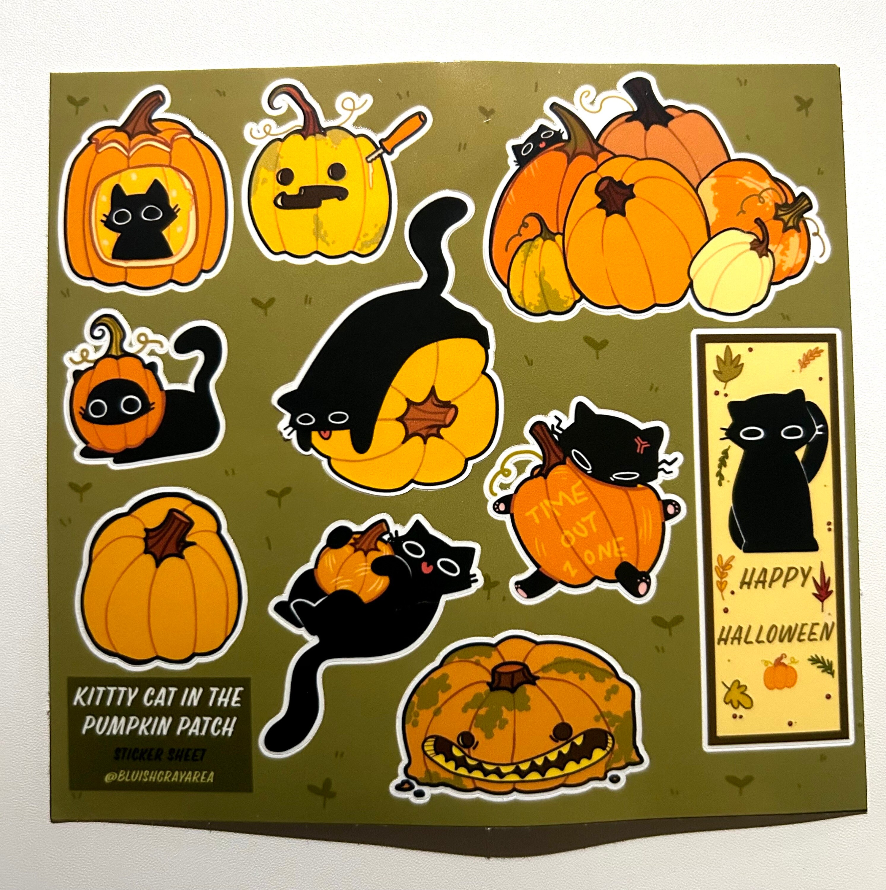 Kitty Cat in the Pumpkin Patch Sticker Sheet - Etsy