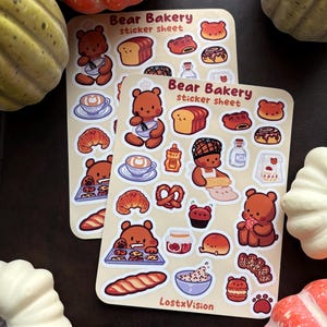 Bear Bakery Sticker Sheet | Water Bottle Laptop Sticker | Journaling ...