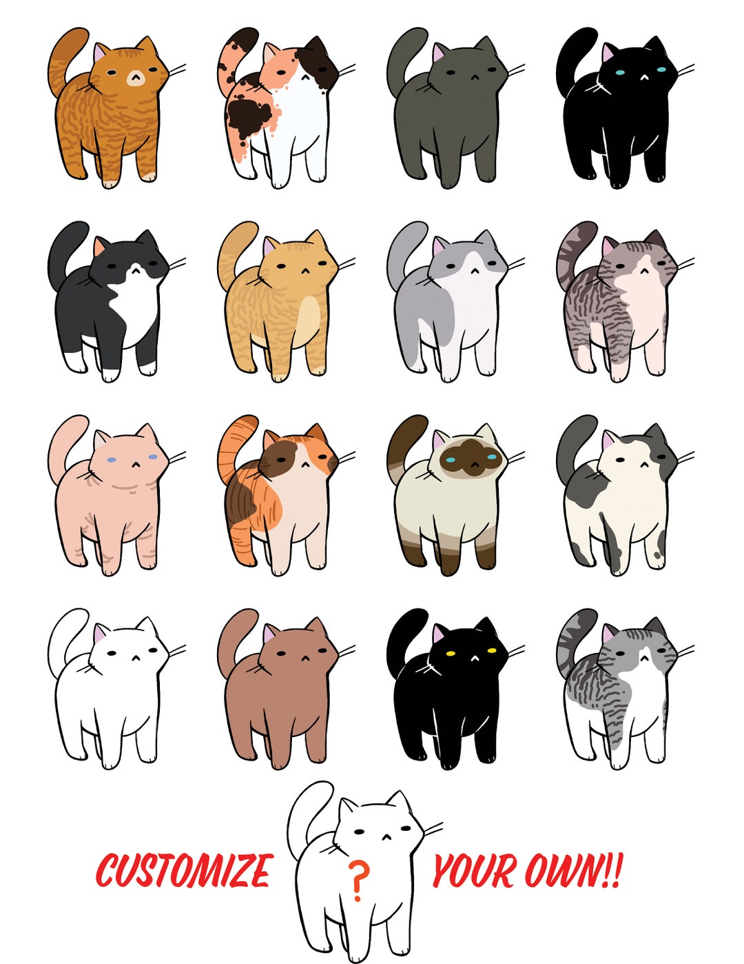 Cat Stickers- Pre Made and Customizable - Etsy