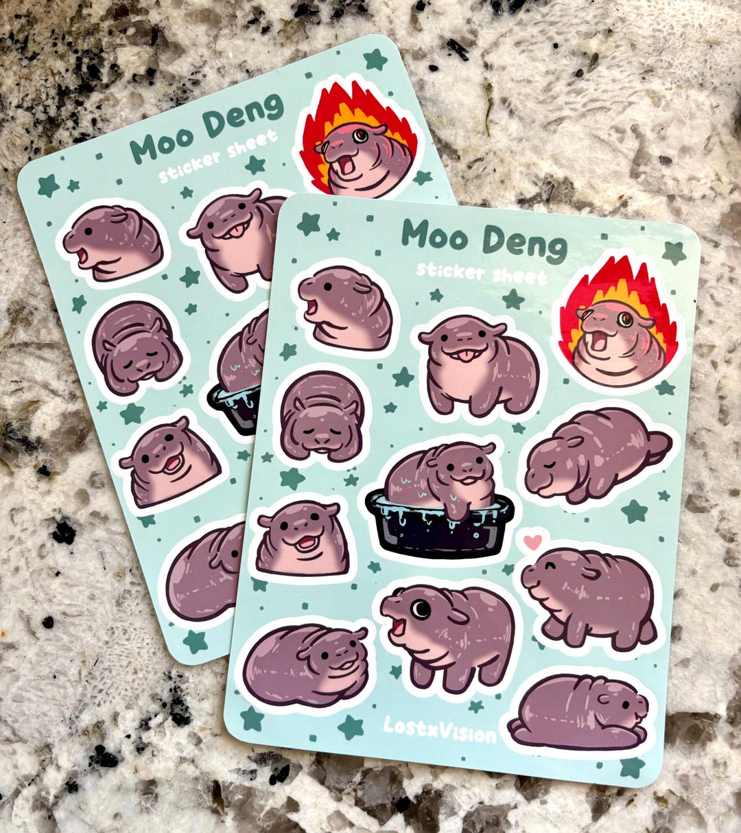 Moo Deng Sticker Sheet | Water Bottle Laptop Sticker | Journaling ...