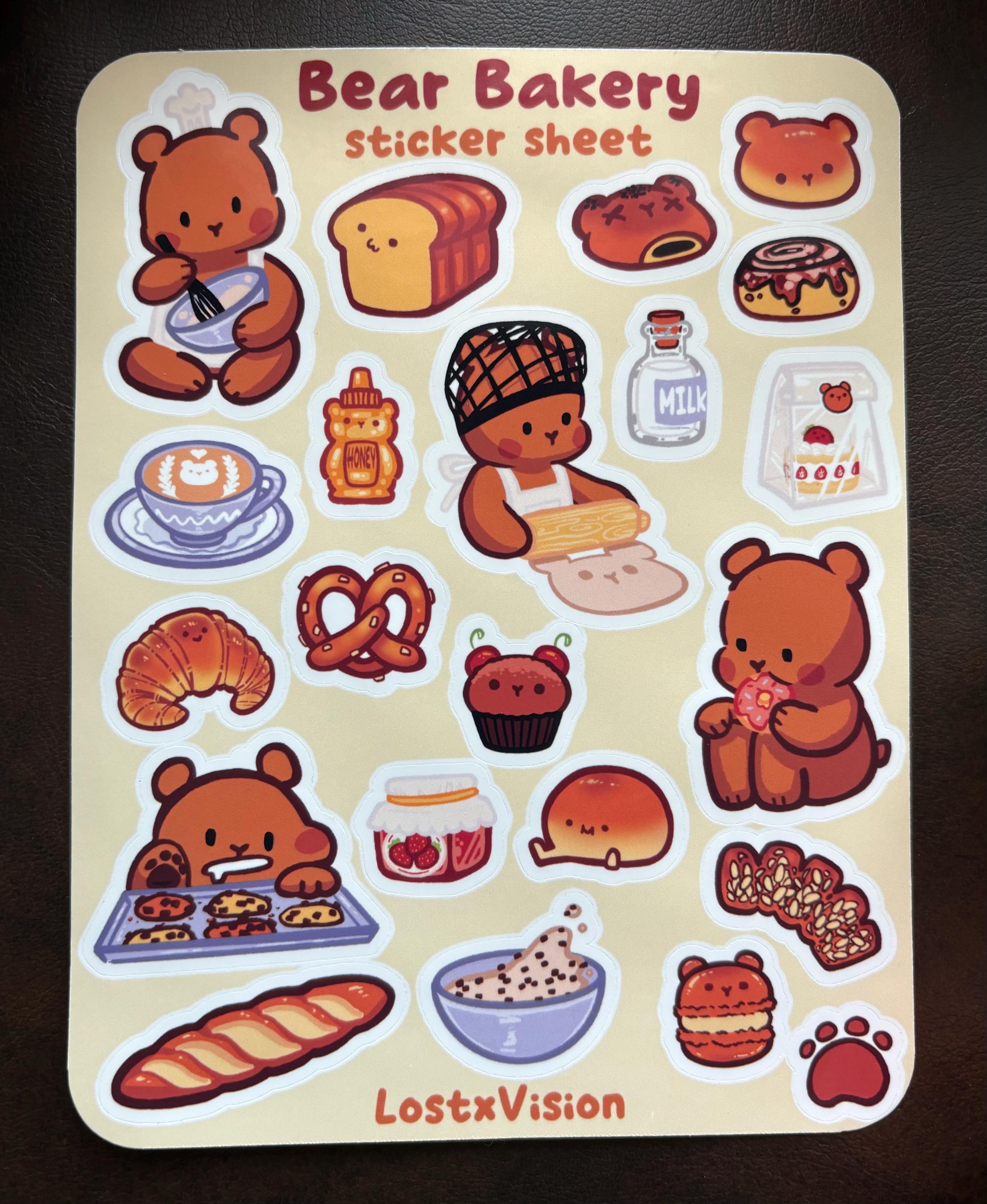 Bear Bakery Sticker Sheet | Water Bottle Laptop Sticker | Journaling ...