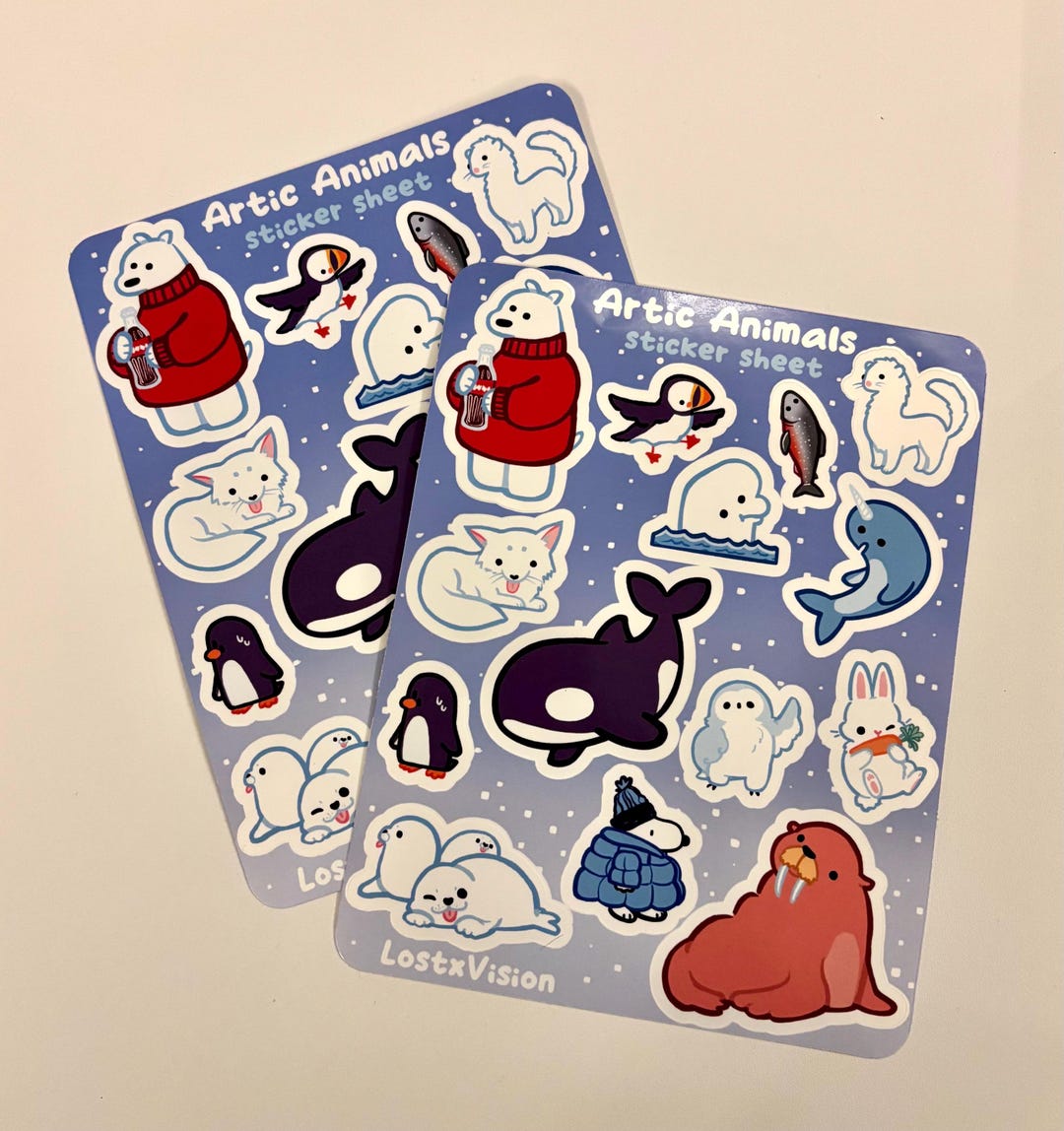 Arctic Animals Sticker Sheet | Water Bottle Laptop Sticker | Journaling ...