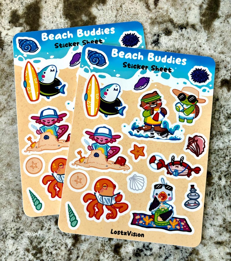 Beach Buddies Sticker Sheet | Water Bottle Laptop Sticker | Journaling ...