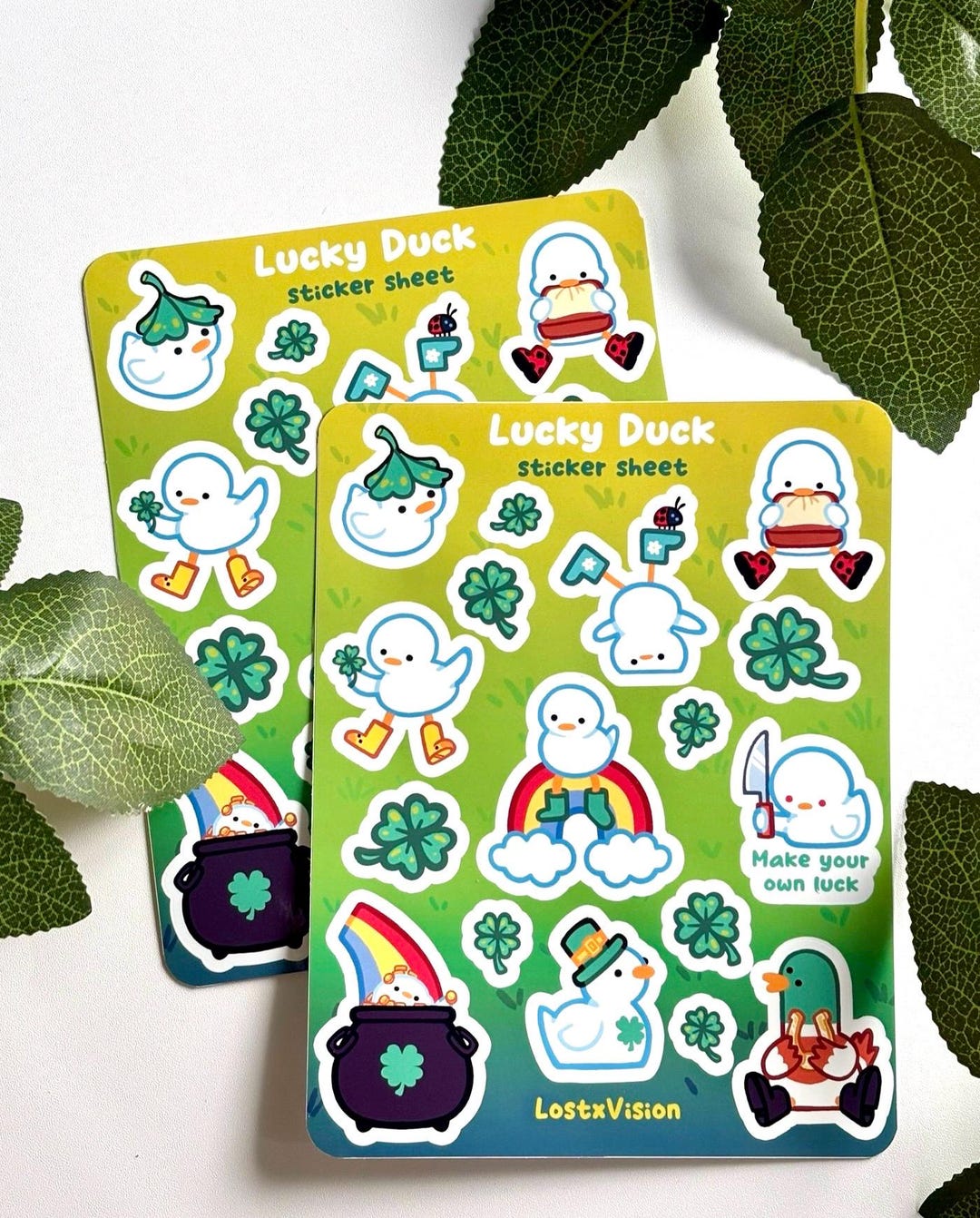Lucky Duck Sticker Sheet | Water Bottle Laptop Sticker | Journaling ...