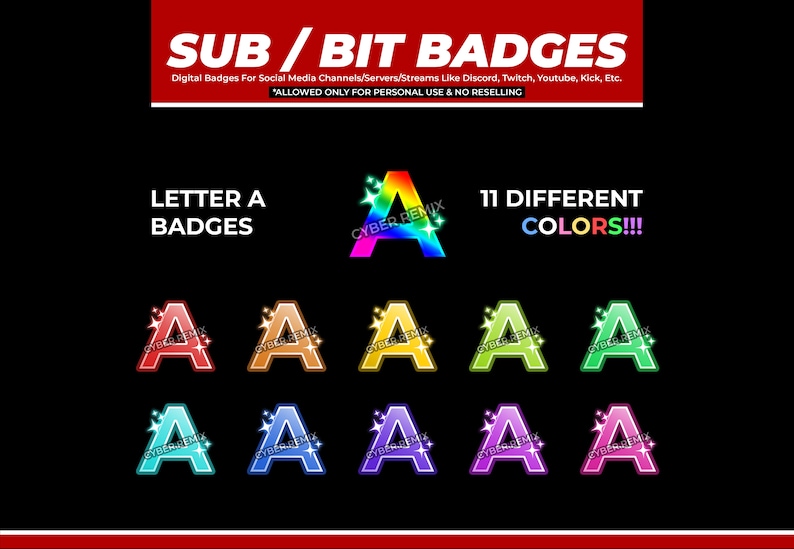 Letter A Sub Badges / Bit Badges / Role Icon for Twitch, Youtube ...