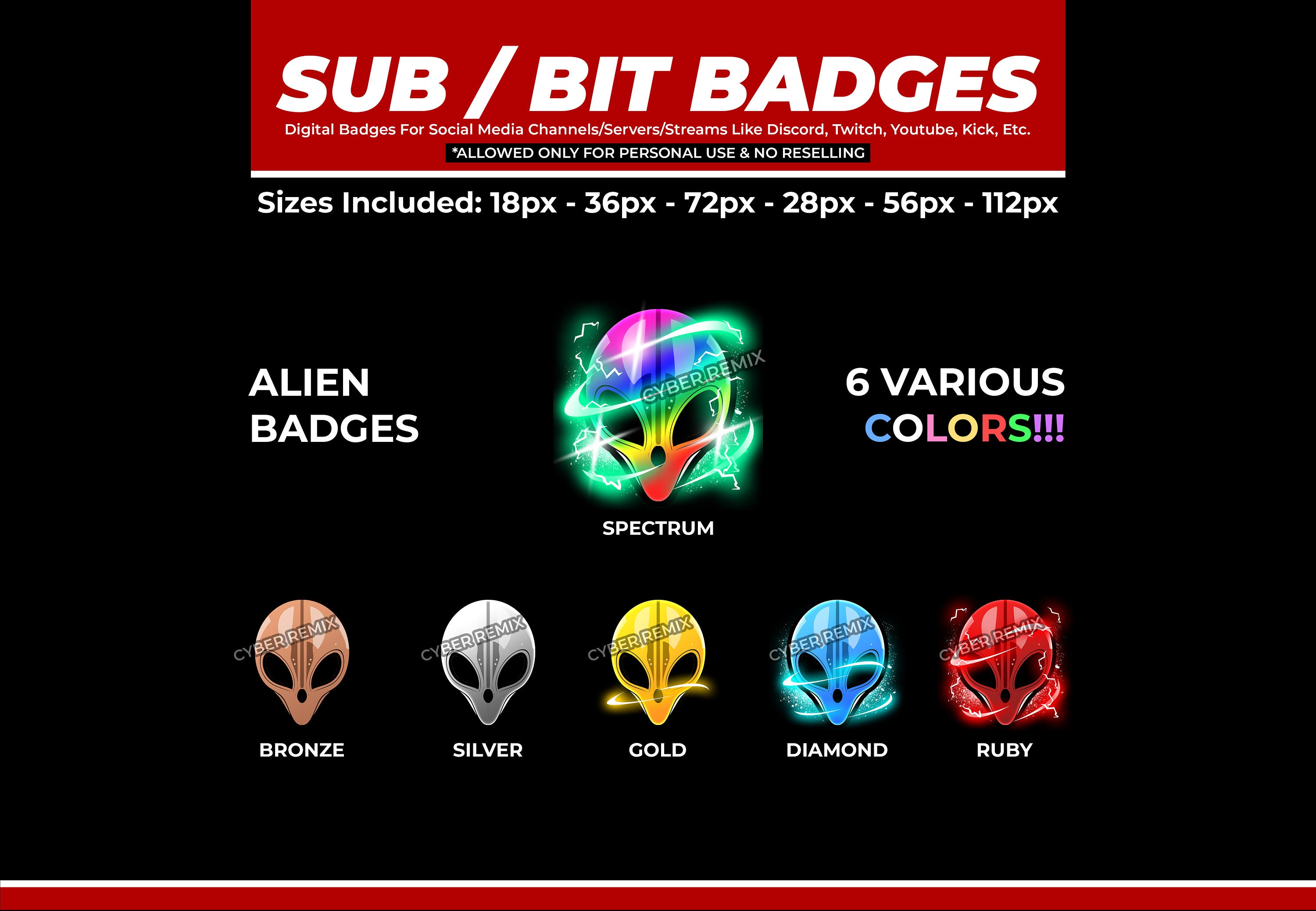 Alien Sub Badges / Bit Badges / Role Icon for Twitch, Youtube, Facebook ...