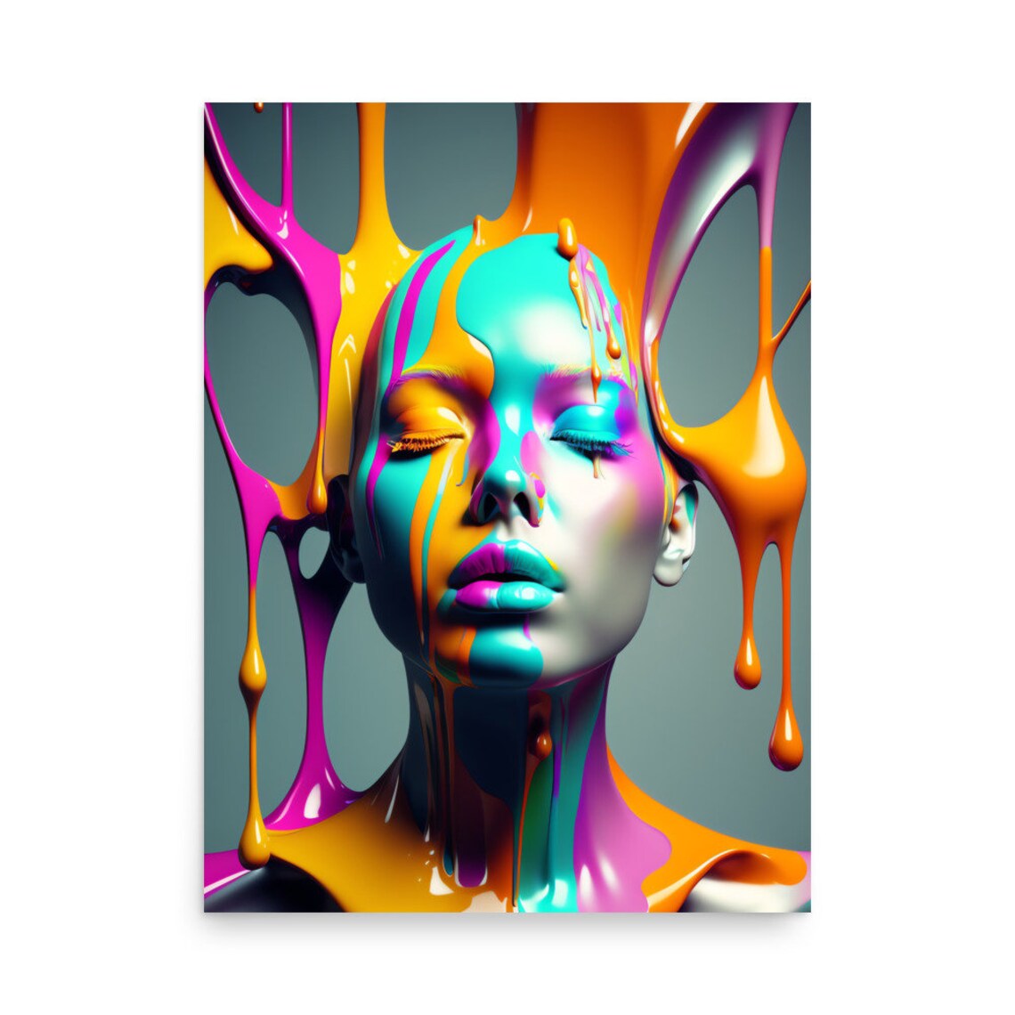 Modern Art Drip Paint Woman Poster Home Decor Artwork Abstract Face ...