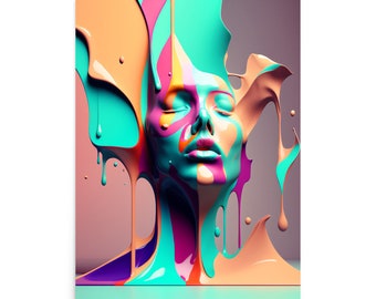 Modern Art Drip Paint Woman Poster Home Decor Artwork Abstract Face ...