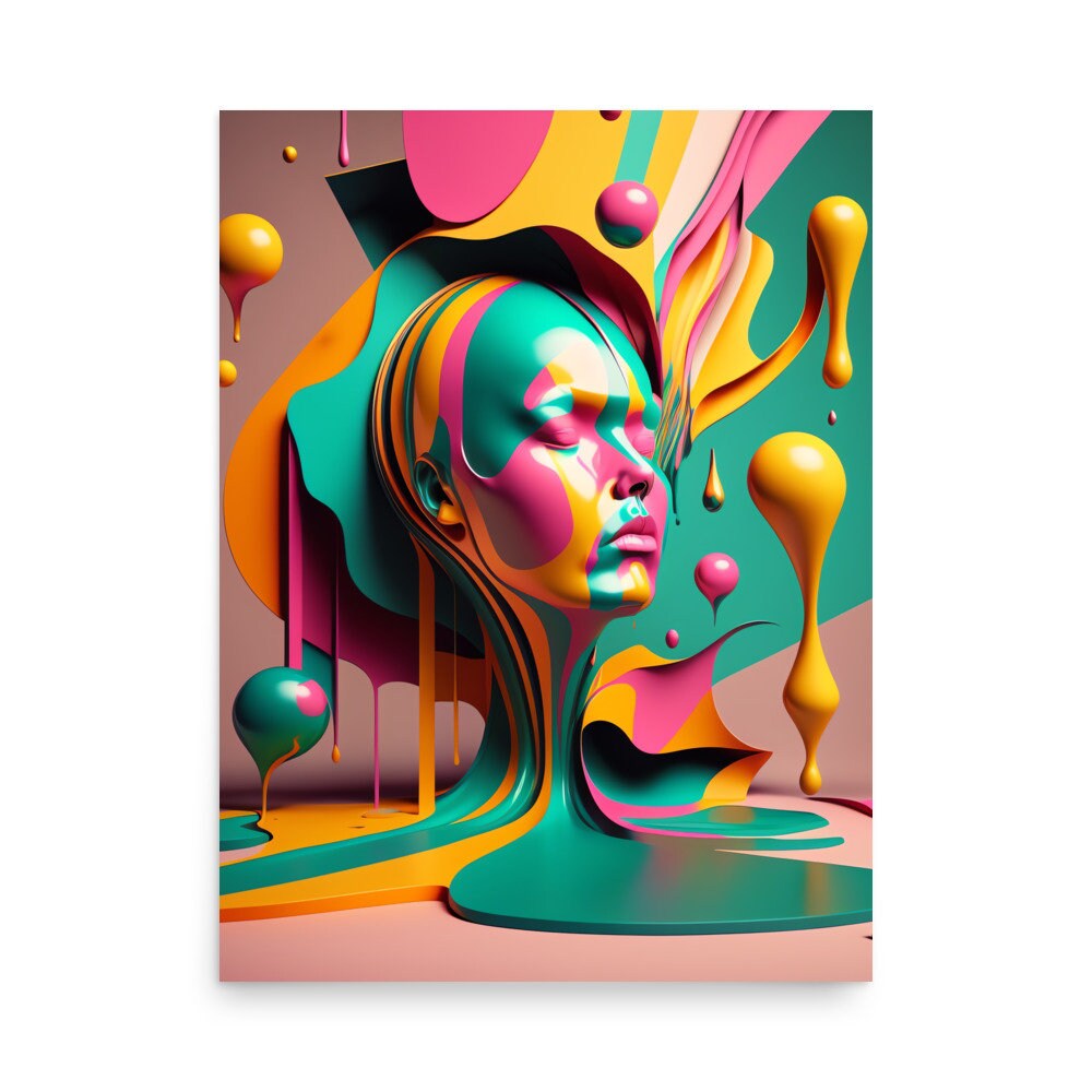 Modern Art Drip Paint Woman Poster Home Decor Artwork Abstract Face ...