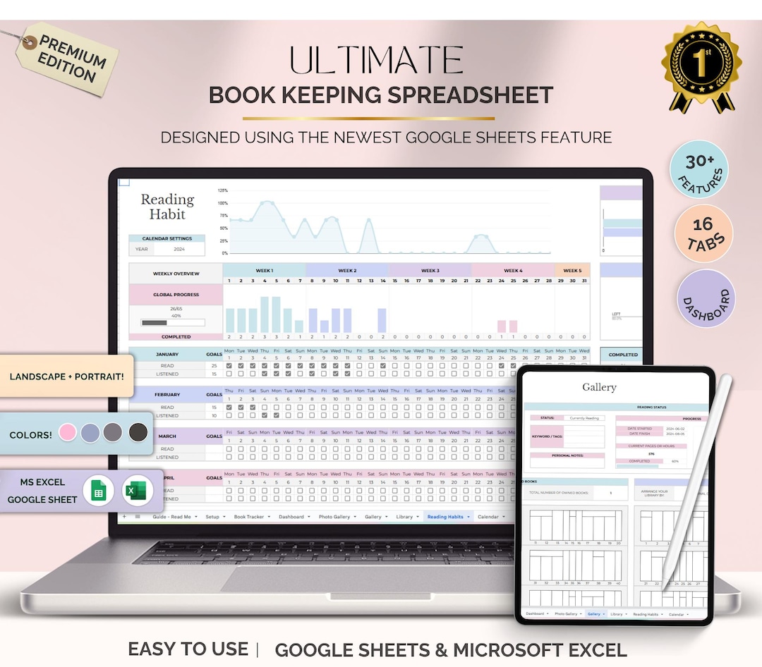 Book Tracker Spreadsheet Google Sheets Template | Digital Reading Log ...