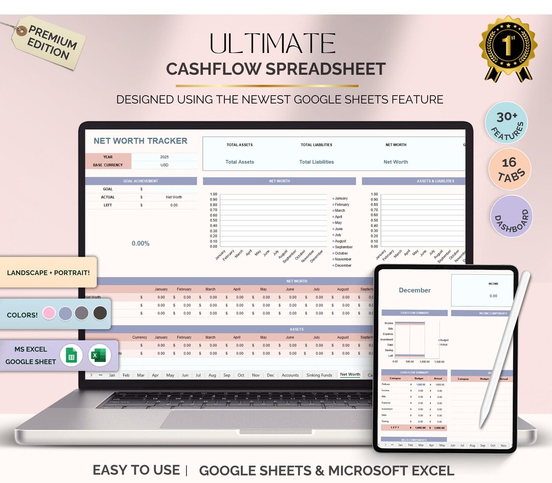Ultimate Cashflow Spreadsheet Template | Google Sheets and Excel Budget ...