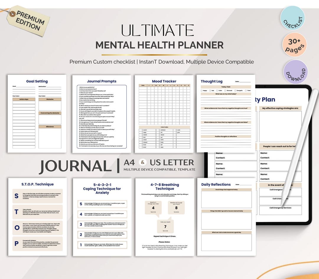 Mental Health Planner Printable and Digital | Self-care Journal, Mood ...