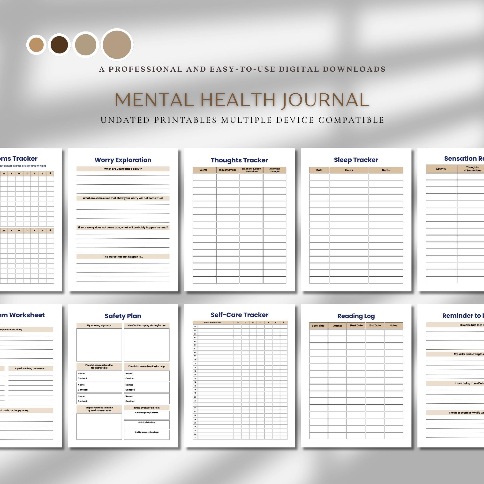 Mental Health Planner Printable and Digital | Self-care Journal, Mood ...