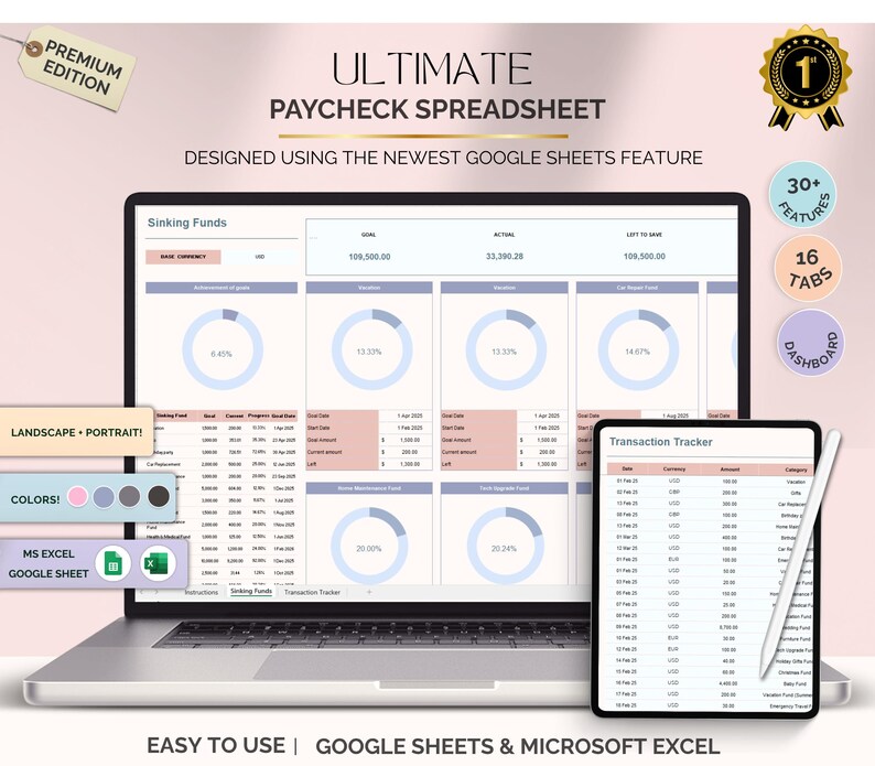 Ultimate Paycheck Spreadsheet Template | Google Sheets and Excel Pay ...