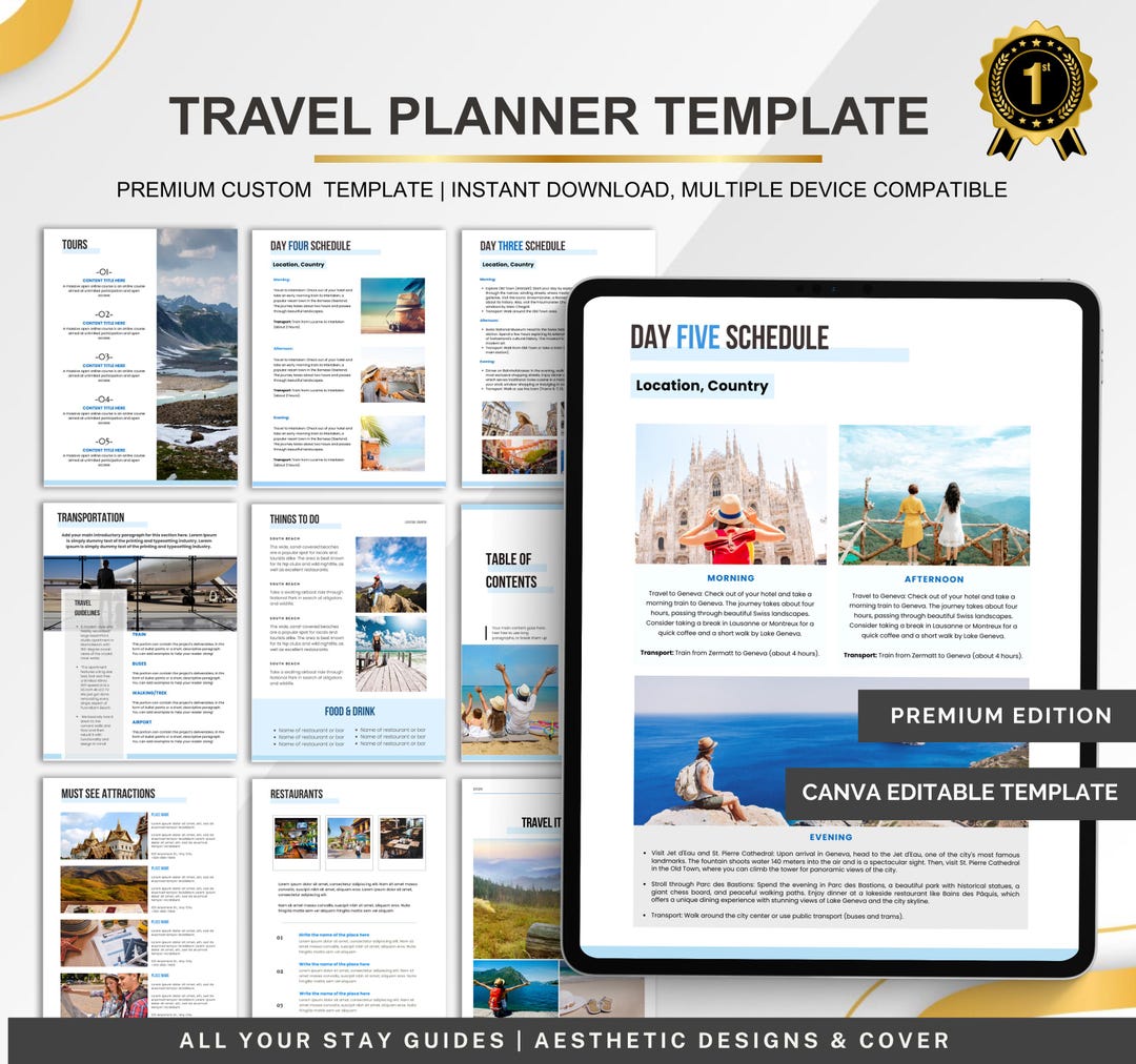 Travel Ebook Itinerary Template Canva Editable | Digital Travel Guide ...
