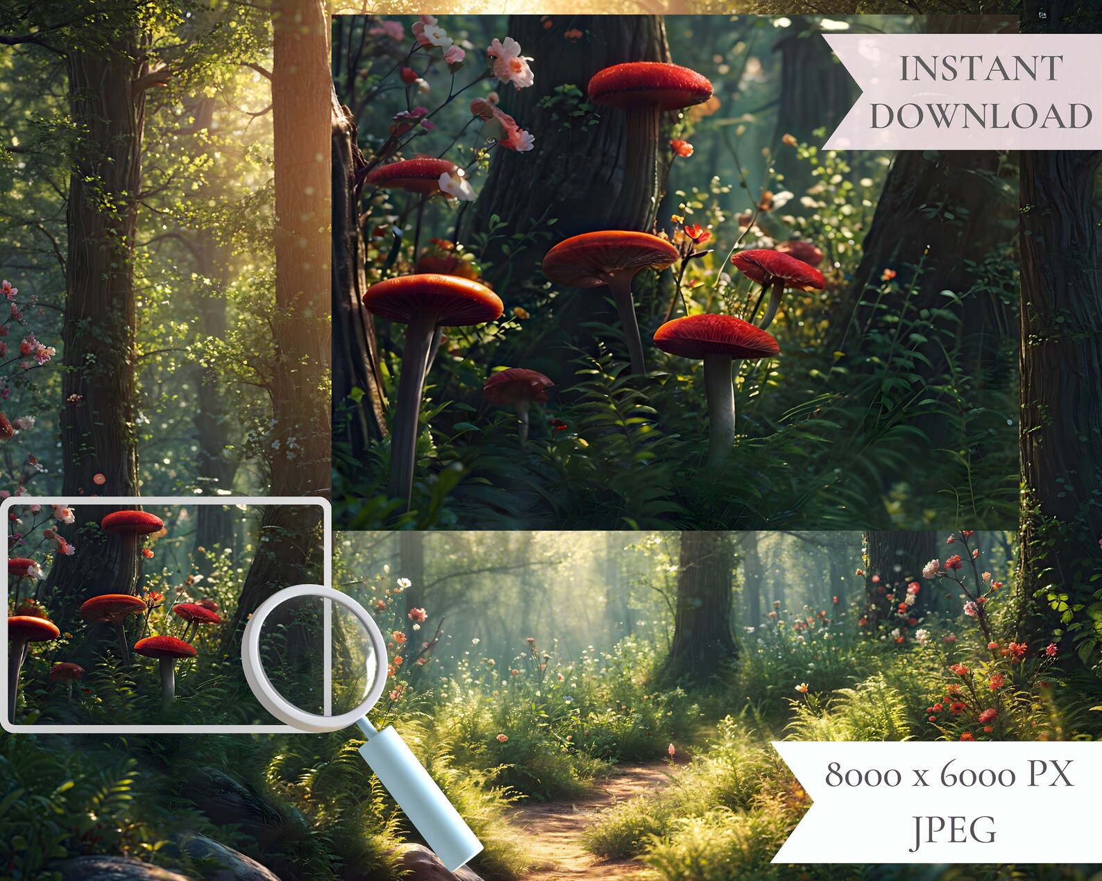 Printable Magical Forest, Digital Paper, Fantasy Forest Digital Paper ...