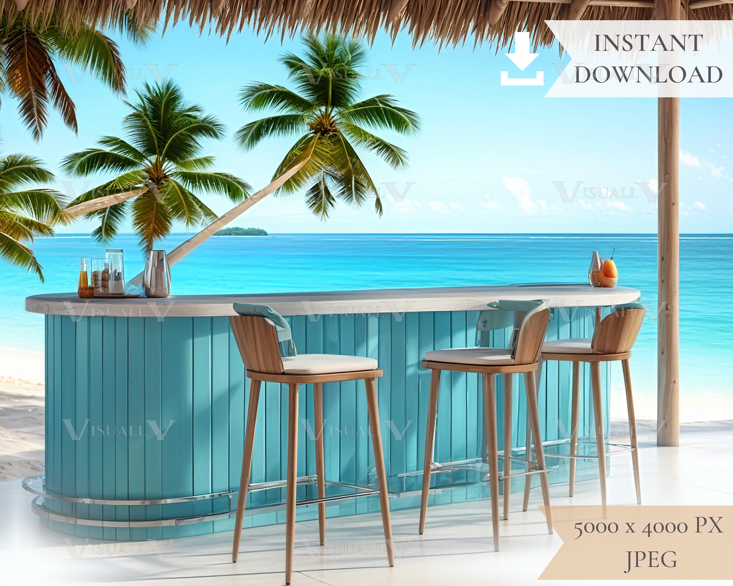 Digital Beach Bar Background, Sea Digital Background, Sea Cafe ...