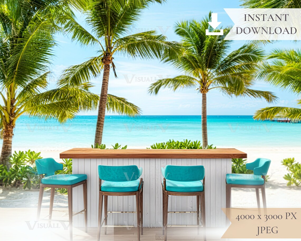 Digital Beach Background Collection, Sea Digital Background, Digital ...