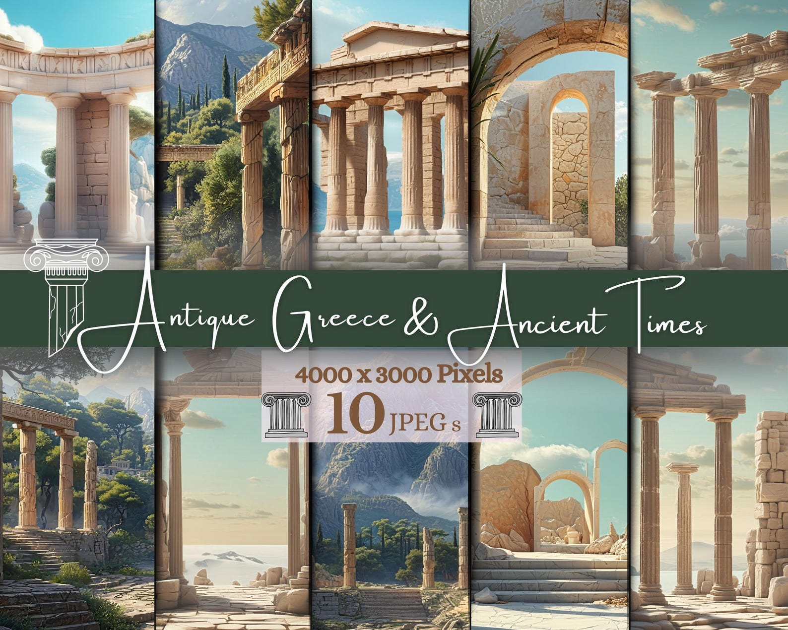 Antique Greece, Roman, Ancient Ages Digital Background // Backdrop ...