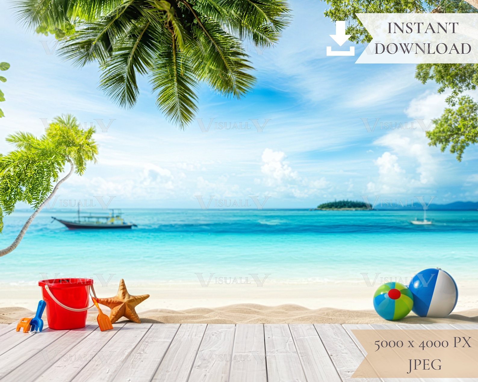 Digital Beach Background, Sea Backdrop, Kids Sea Toys, Sand Toys ...