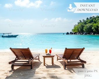 Digital Beach Background, Sea Digital Background, Beach Cafe, Tropical ...