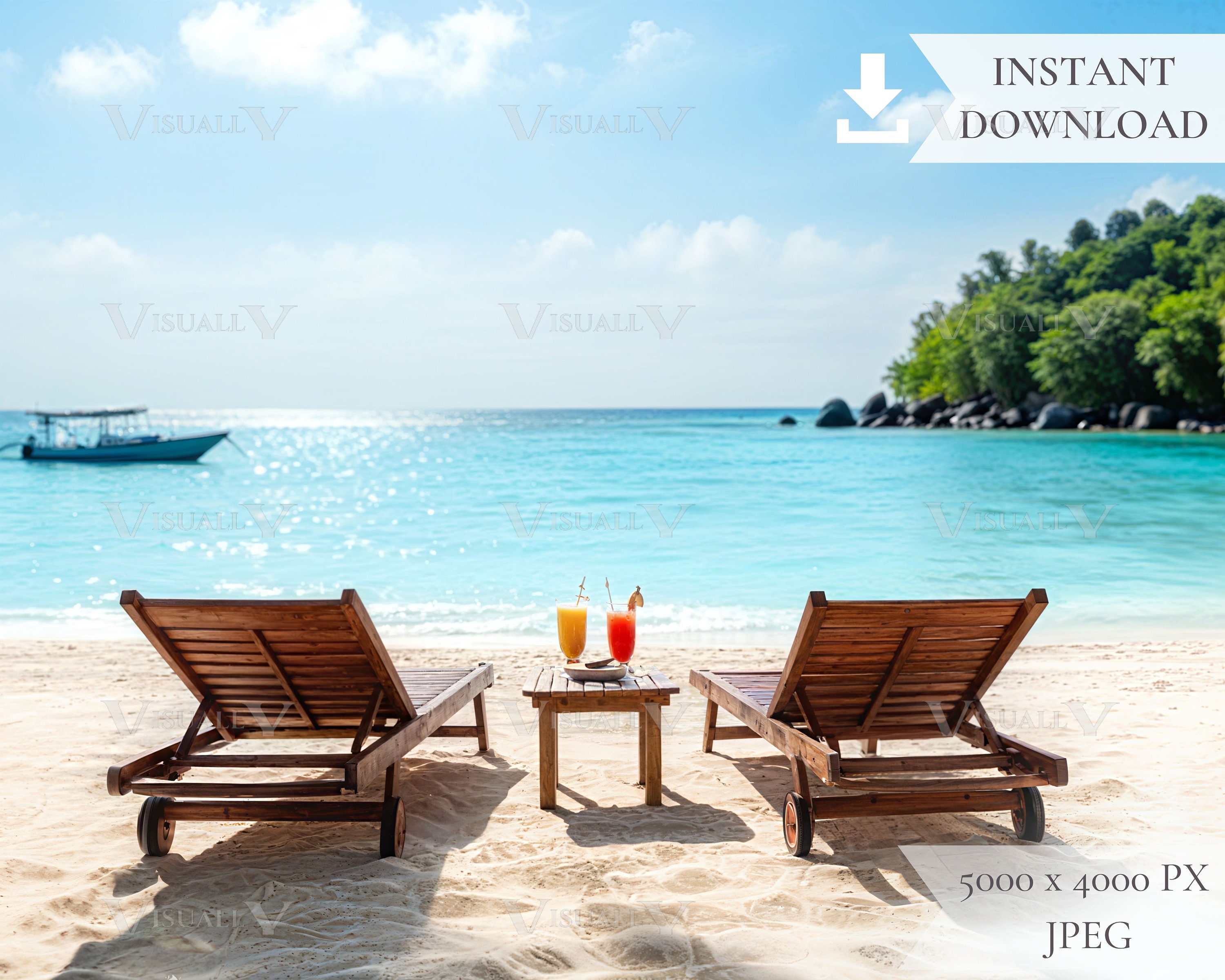 Stock Photo Digital Beach Background, Digital Background, Sunbed ...