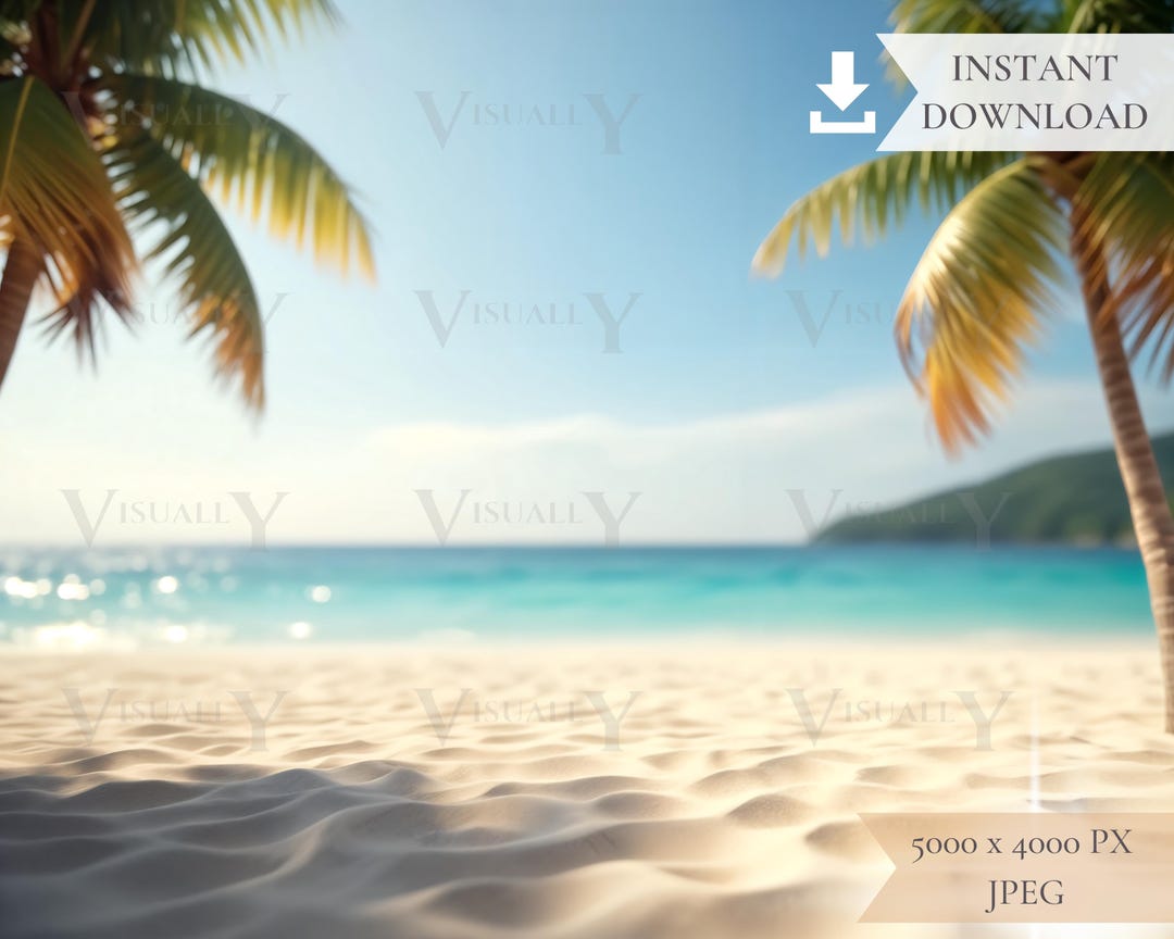 Digital Beach Background, Sea Backdrop, Sand Backdrop, Sunny, Tropical ...