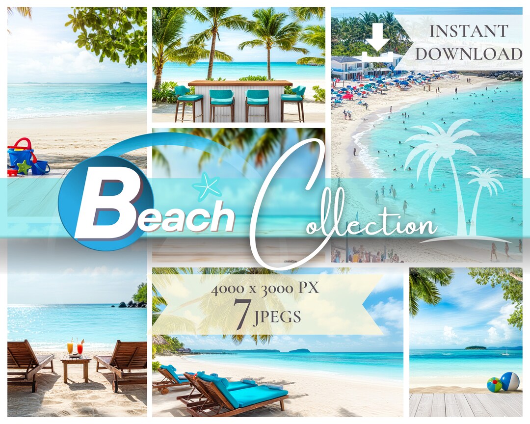 Digital Beach Background Collection, Sea Digital Background, Digital ...