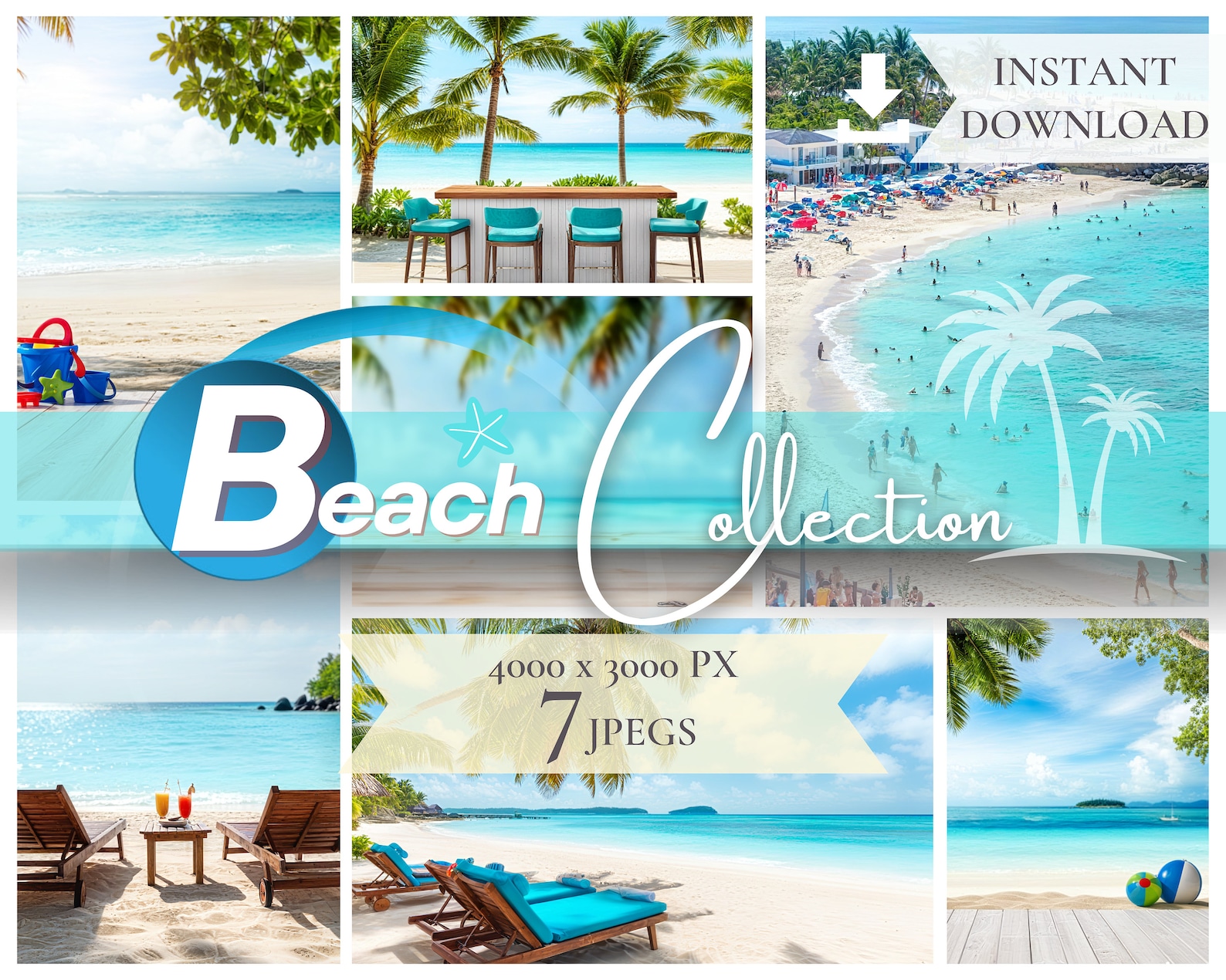 Digital Beach Background Collection, Sea Digital Background, Digital ...