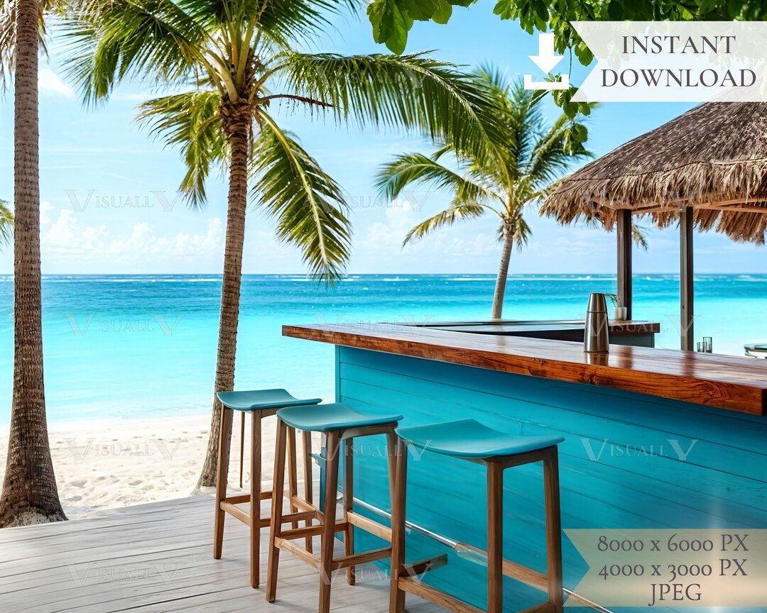 Digital Beach Background, Sea Digital Background, Beach Cafe, Tropical ...