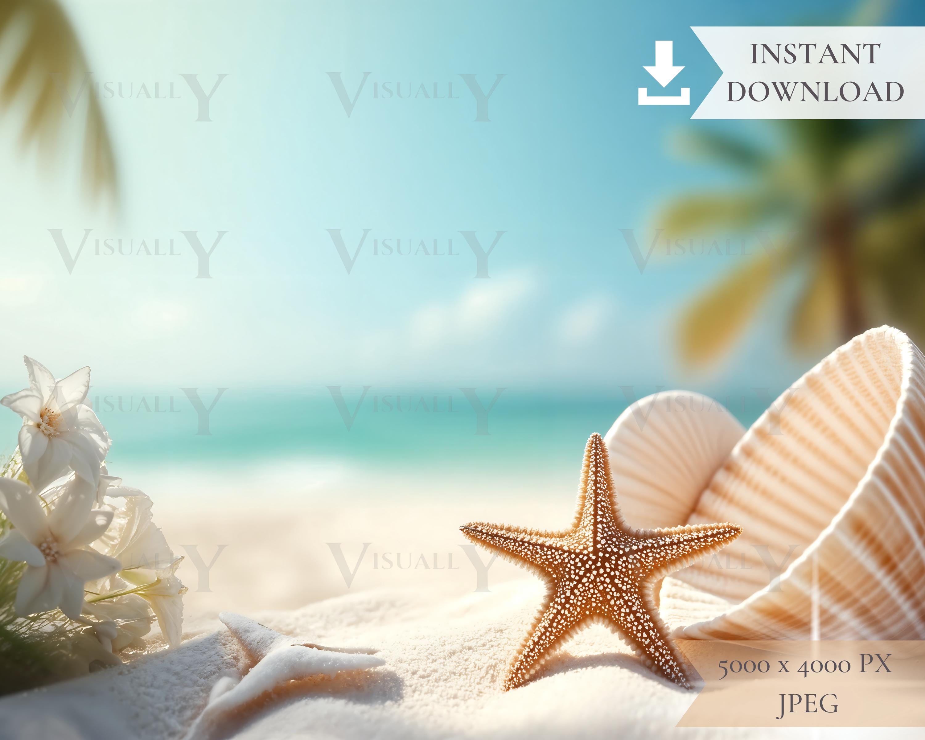 Digital Beach Sea Star Shell Background, Sea Backdrop, Sea Foam, Sunny ...