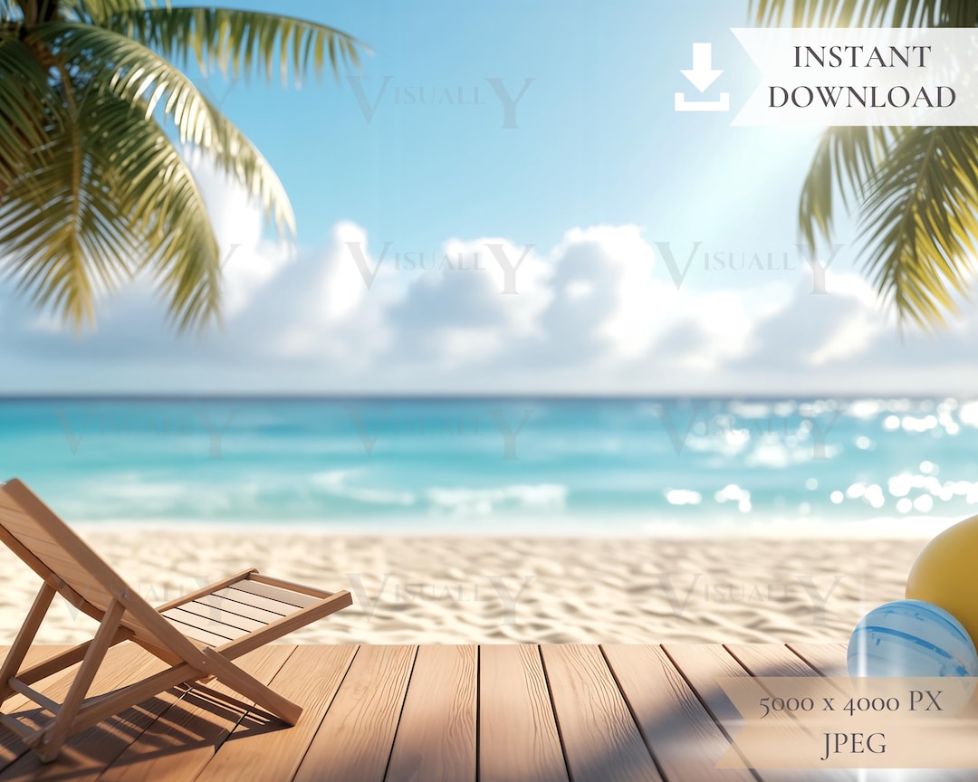 Digital Summer Background, Sea Backdrop, Sand Backdrop, Sunbed ...