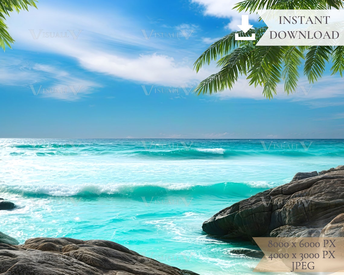 Beach Waves, Hawaii Background, Sea Digital Background, Big Waves ...