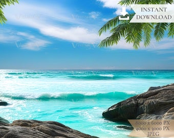 Digital Beach Background, Sea Digital Background, Beach Cafe, Tropical ...