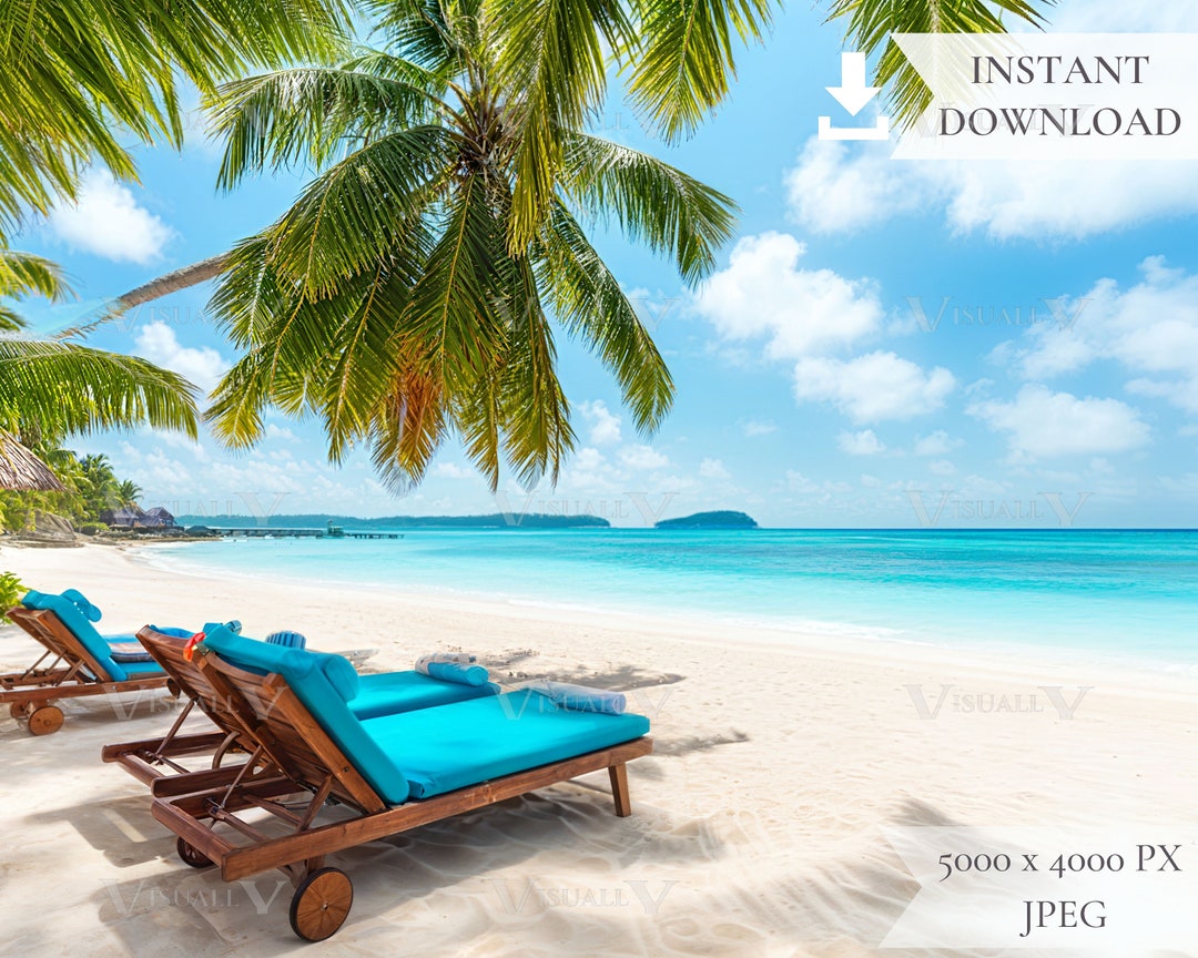 Stock Photo Digital Beach Background, Digital Background, Sunbed ...