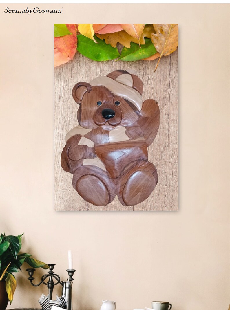 Beautiful Wooden Teddy Bear, Wall Hanging Art, Modern Art, Wall Decals ...