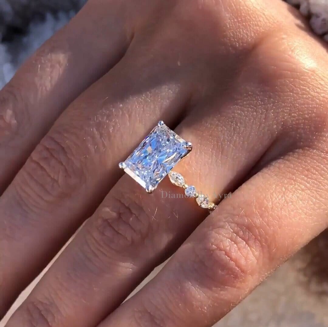 4 CT Radiant Cut Engagement Ring Radiant Cut Moissanite Ring 14K Gold ...