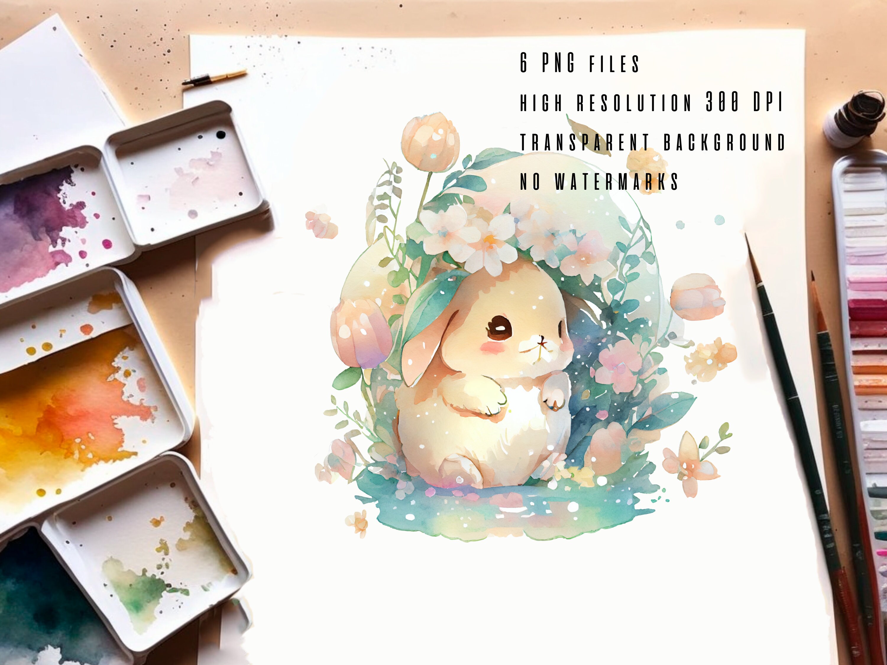 Cute Watercolor Rabbit Clipart for Spring Celebrations and DIY Crafts ...