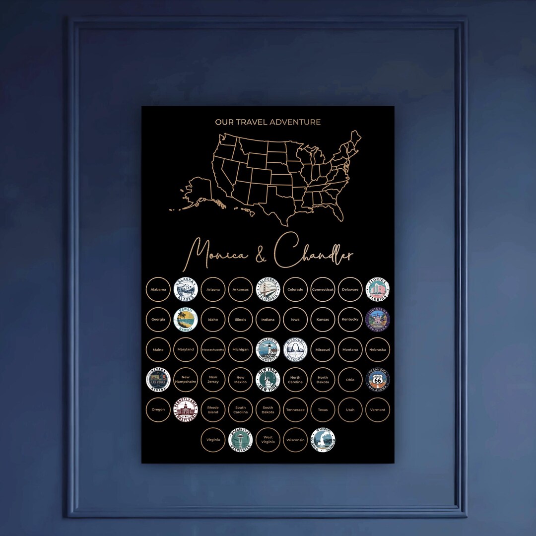 Custom Travel Map With Stickers - United States Bucket List Map - Etsy