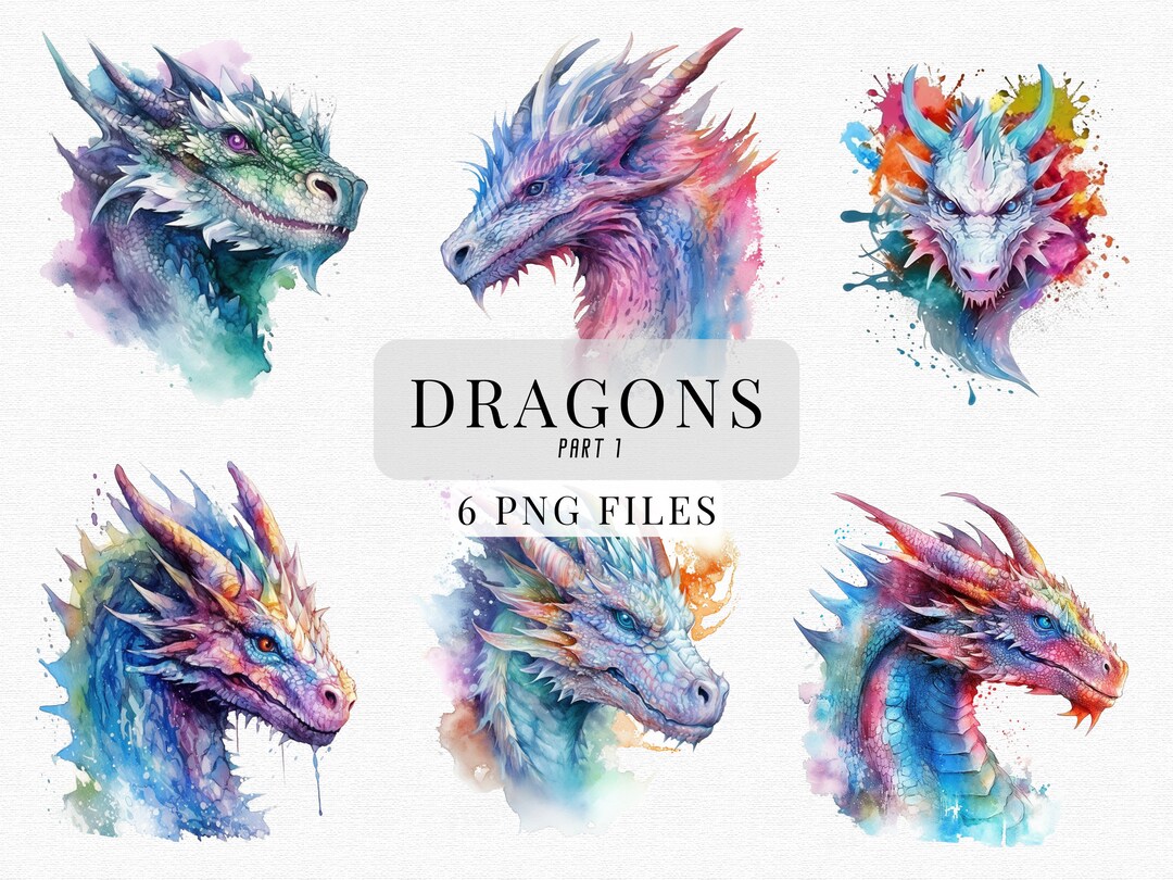 Watercolor Dragons Clipart, Fantasy Dragon, Scrapbooking, Junk Journal ...