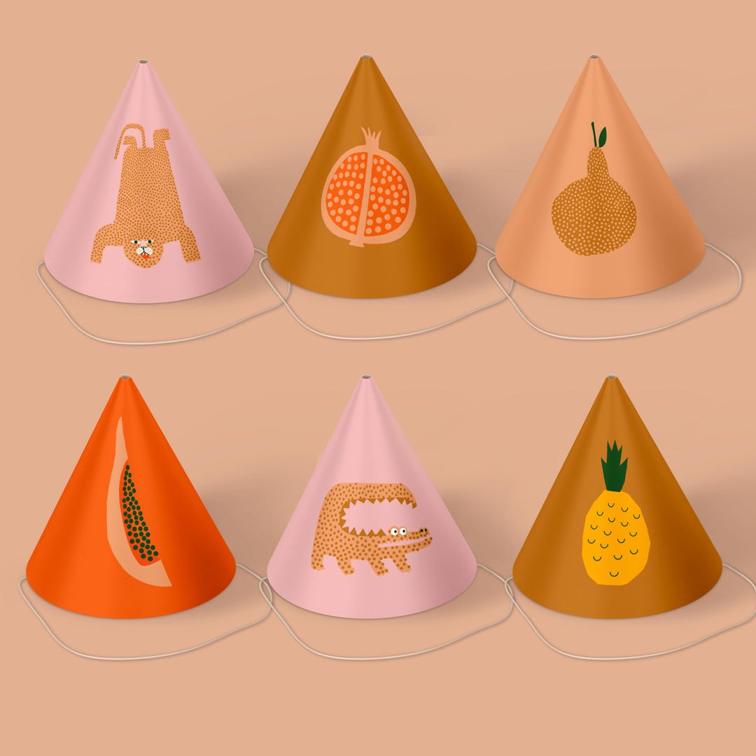 Set of Printable Party Hats Tropical Party Animals Birthday Party Pink ...