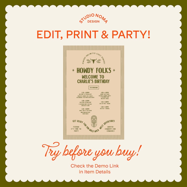 Editable Wild West Welcome Poster Birthday Party Banner Boy Girl ...