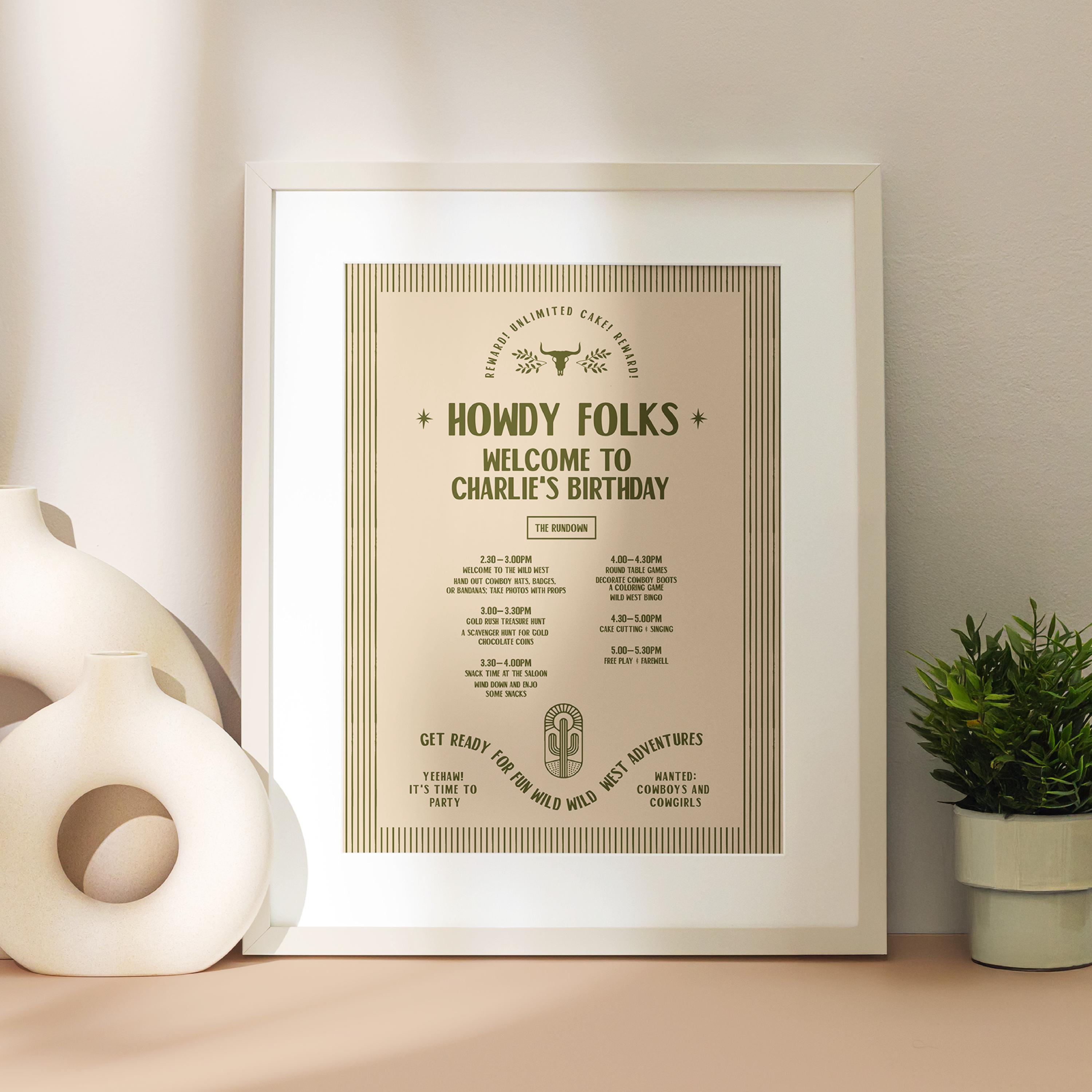 Editable Wild West Welcome Poster Birthday Party Banner Boy Girl ...